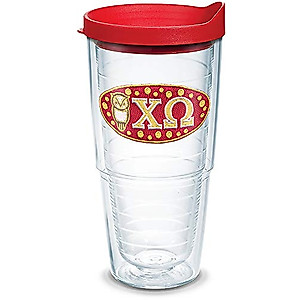 Tervis Fraternity - Chi Omega Tumbler with Emblem and Red Lid 24oz, Clear