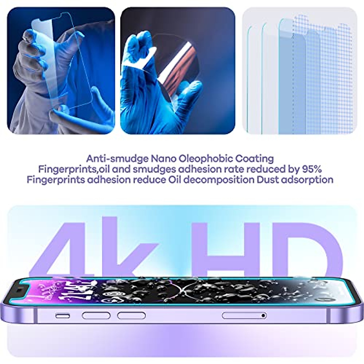 ORIbox Glass Screen Protector for iPhone 12 and iPhone 12 Pro, 3 Packs Anti-Scratch Eye-Protection HD Clear Tempered Glass Screen Protector