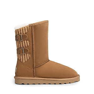 DREAM PAIRS Women's Mid Calf Fashion Winter Snow Boots,Size 9,CHESNUT,SWEATY-BUCKLE