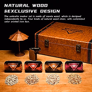 Cocktail Smoker Kit with Torch, Umbrella Whiskey Bourbon Smoker Kit with Wood Chips, Smoked Old Fashioned Drink Smoker Infuser Kit, Unique Gifts for Men Him Dad Husband Boyfriend (No Butane)