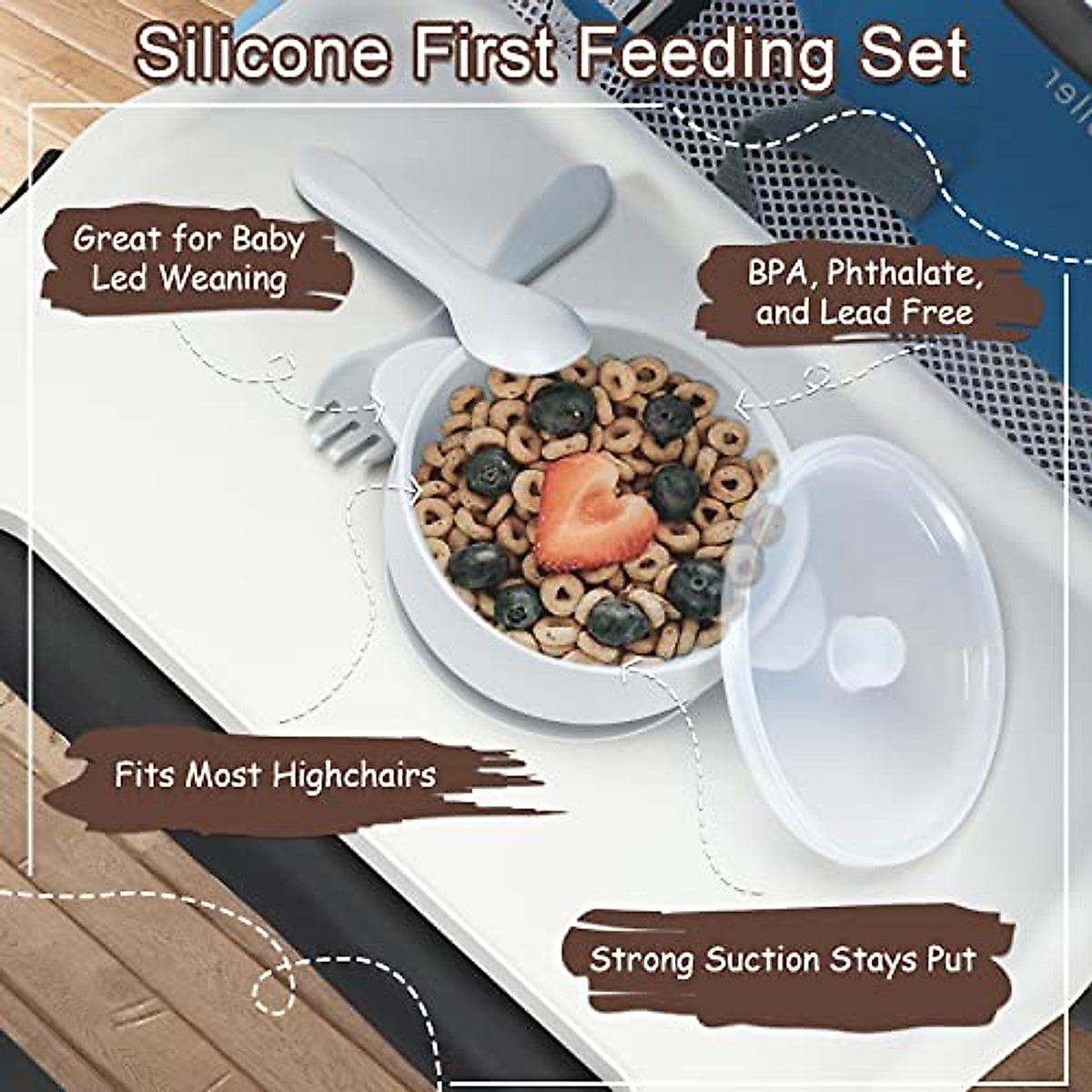 Potchen 4 Set Silicone Baby Bowls with Lid Spoon and Fork Suction Bowls for Baby Toddler Self-feeding Baby Food Bowl First Stage Dishwasher and Microwave Safe, 4 Colors