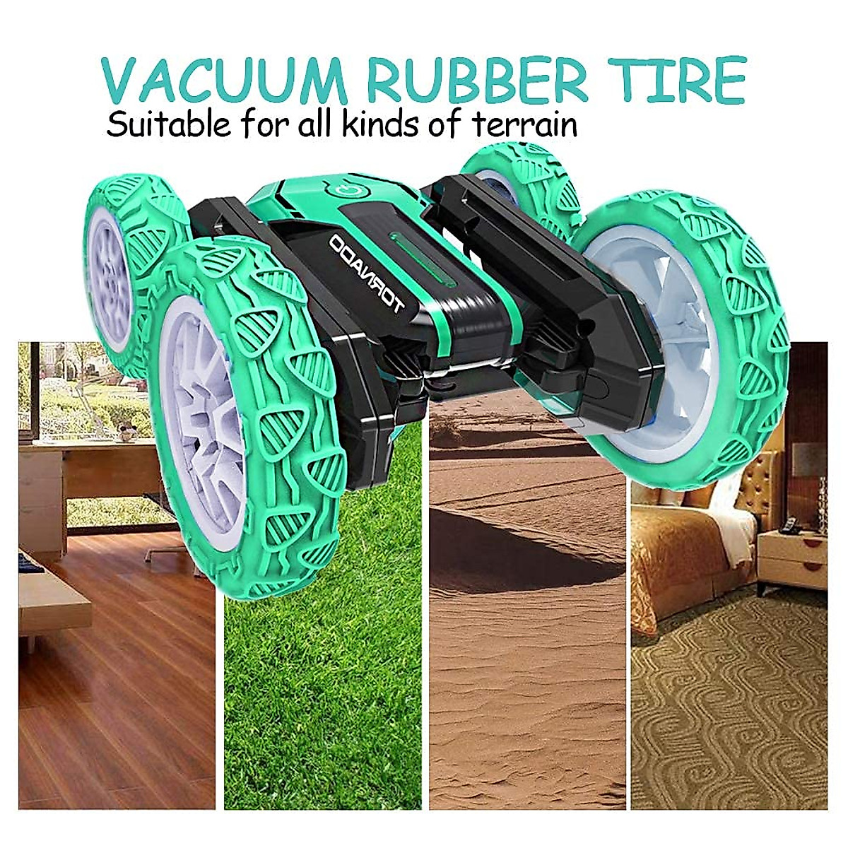 Netsky Remote Control Car for Boys Girls, RC Stunt Car 4WD 2.4Ghz Double Sided 360°Rotating RC Cars Toy for 3 4 5 6 7 -12 Years Kids,RC Crawler with Music and Led Lights (Green)