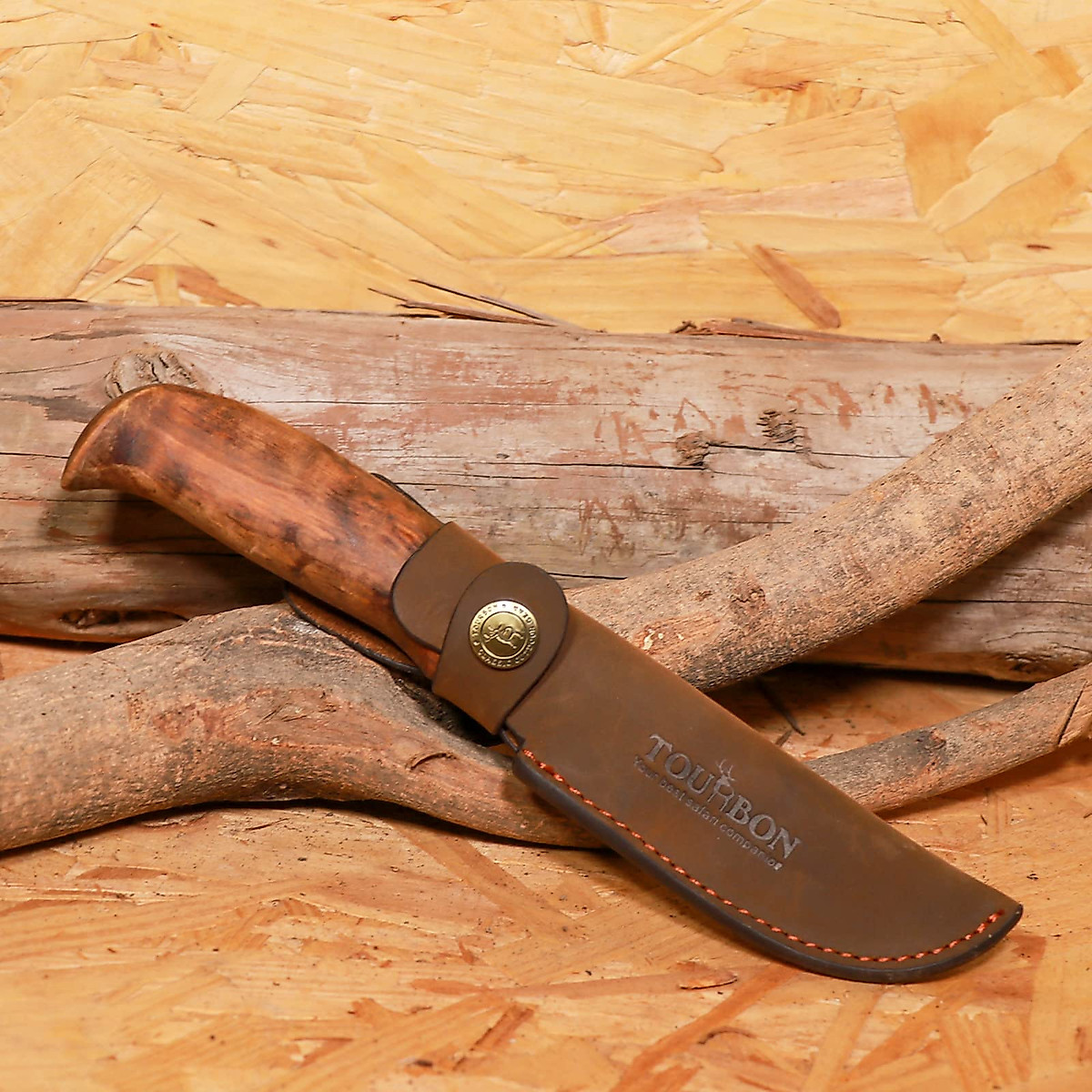 TOURBON Brown Leather Fixed Blade Knife Sheath with Snap Closure