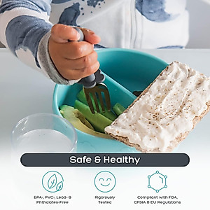 Grabease Toddler Silverware Set Forks Spoons and Knives Set Toddler Utensils Feeding Supplies, BPA and Phthalates-Free, Dishwasher Safe, Gray