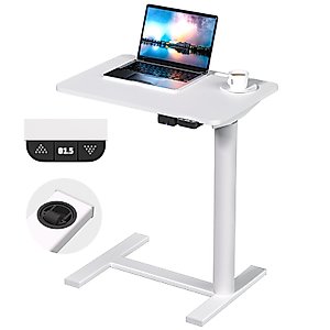 Kingant Cordless Electric Overbed Table, Height Adjustment with Battery Operated,Hospital Tray,Mobile Laptop Standing Desk,Bedside Table(Home & Hosptial Use)