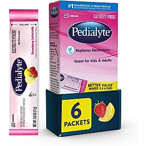 Pedialyte Large Powder Packs, Strawberry Lemonade, 6 Count, Pack of 3