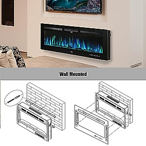 Clihome 50in Electric Fireplace Fire Places Electric Fireplace Inserts Electric Fireplace Heater Fireplace Decor Fireplace Heater with Timer, Remote Control, Adjustable Flame Color 750/1500W