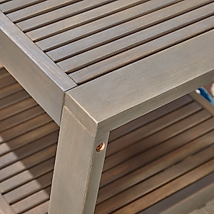 Great Deal Furniture Sally 7-Seater Sectional Sofa Set for Patio with Loveseat, Club Chairs, Ottoman, and Coffee Tables, Acacia Wood, Gray Finish with Dark Gray Outdoor Cushions