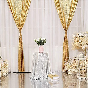 Eternal Beauty Gold Sequin Backdrop Curtain 2 Panels, Gold Curtain Backdrop for Party Decoration (W2 x H8FT-2PCS)