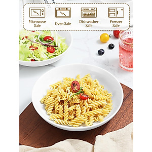Yedio Pasta Bowls, 38 Ounces Porcelain Salad Bowls for Kitchen, Shallow Pasta Bowls Set, White Soup Bowls, Oven Dishwasher Safe, Set of 4