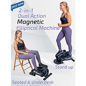 YYFITT Under Desk Elliptical Machine for Home Office, 2-in-1 Seated Standing Mini Elliptical with Silent Magnetic Resistance, Portable Eliptical with Big Display and Oversized Pedals