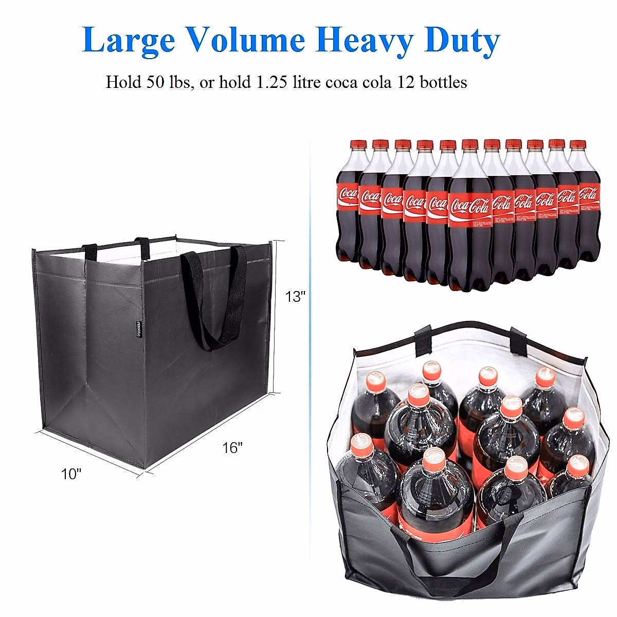 Large Reusable Grocery Bags 10 Pack Heavy Duty, Reinforced Handles with X Stitching Hold 50 lbs, Durable Shopping Tote Bags Foldable, Washable & Eco-Friendly, 2 Years Warranty, 3 Colors