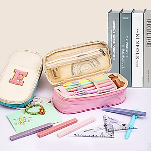 Btffitting Pencil Case,Personalized Pencil Pouch Cute Aesthetic College School Supplies,Large Storage High Capacity Pen Bag Holder Box Organizer Special Cases Gifts for Girls Teens - Beige+Blue,E