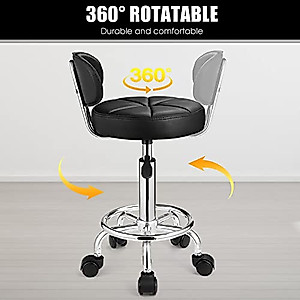 HMTOT Swivel Stools with Wheels Height Adjustable Rolling Spa Stool Backrest Black