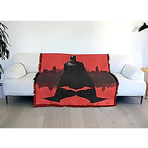 LOGOVISION The Batman (2022) Blanket, 50"x60" The Batman Gotham Mirrored Woven Tapestry Cotton Blend Fringed Throw