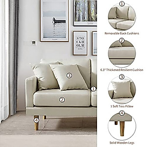 Husbedom 59" Loveseat Sofa, Modern Small Couches for Small Spaces, Living Room, Bedroom, Apartment, Dorm, with Throw Pillow, Beige