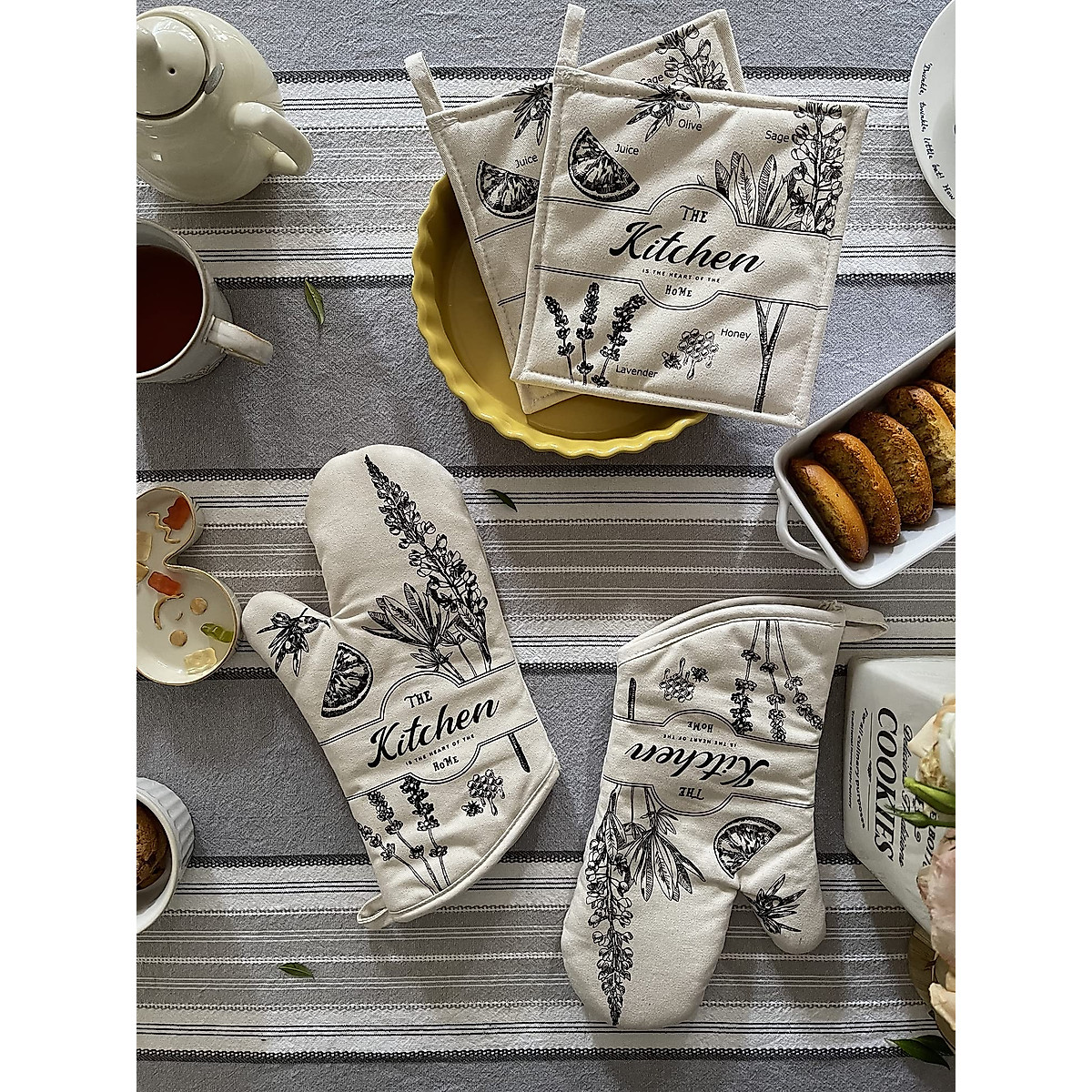 Cotton Heat Resistant Oven Mitts Pot Holders Kitchen Set