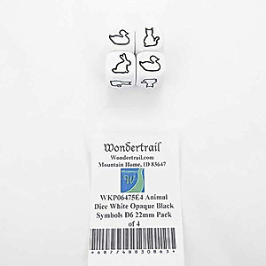 Animal Dice White Opaque Dice with Black Symbols D6 22mm (7/8in) Pack of 4 Wondertrail