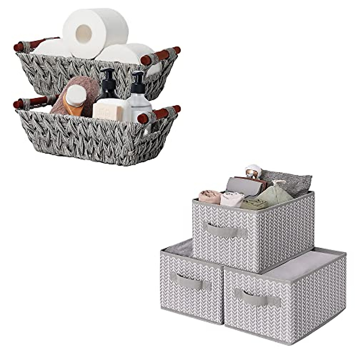 GRANNY SAYS Bundle of 3-Pack Closet Storage Boxes & 2-Pack Wicker Storage Baskets for Shelves