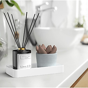 Gurygo 8" - Small Rectangular Vanity Tray for Bathroom - Ceramic Kitchen Soap Tray - Countertop and Vanity Tray - Comestic Holder Bathtub Organizer - Bathroom Tray, (White, Set/1)