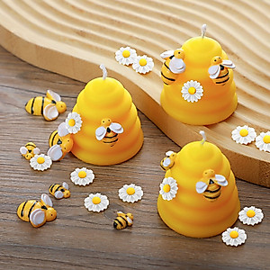 Amyhill 96 Pcs Beeswax Baby Shower Candles Set Includes 24 Pcs Beehive Votive Candles, 48 Pcs Little Resin Fake Bees, 24 Pcs White Daisy Flower Bee Themed Gift for Home Shower Party Favors Decor