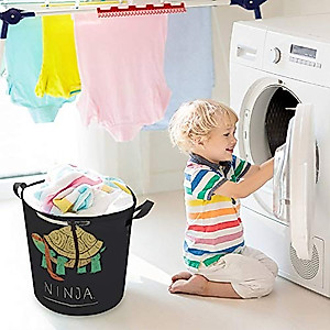 Turtle Ninja Laundry Basket Hamper Bag Dirty Clothes Storage Bin Waterproof Foldable Collapsible Toy Organizer for Office Bedroom Clothes Toys Gift Basket