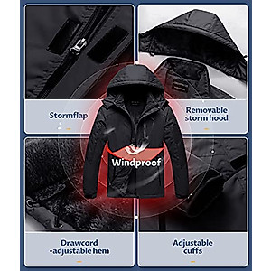 CREATMO US Men's Snowboard Jacket Mountain Waterproof Ski Snow Jacket Windproof Warm Winter Coat Snowboard Rain Jacket Black L