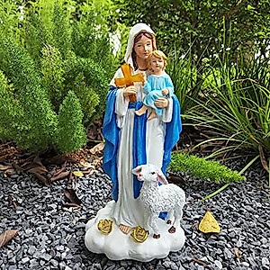 Voveexy Virgin Mary Statue with Baby Jesus, Solar Mother Mary Statue Resin Figurine with Warm White Light Outdoor Decor Sculpture Patio Yard Art Religious Gift for Mother Christmas Day, 11.6Inch