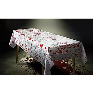 Grabo Bloody Zombie Rectangular Tablecloth, 108 x54in, Polyethylene, White, Halloween Party Supplies Decoration