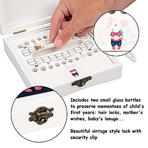 Dravira Baby Keepsake Tooth Box - Lost Teeth Holder Boy and Girl - Tooth Fairy Organizer - Gift for Parents and Kids - White Wood