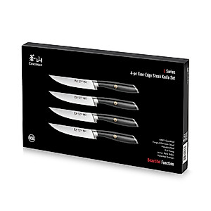 Cangshan L Series 4-Piece Fine-Edge Steak Knife Set, Forged German Steel, Black, 1026931