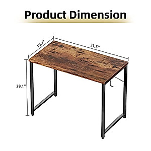Flrrtenv 31 Inch Computer Desk, Small Desk, Office Desk with Hook, Modern Home Office Desk, Writing Desk, PC Desk, Rustic Brown