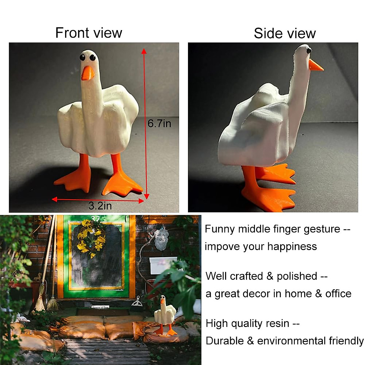 Middle Finger Duck You Figurine Statue - Funny Little Duck Resin Decor - Home Desk Office Garden Duckling Statue Deocration - Funny Joke Prank Gag Quirky Gift for Guys Adults Men