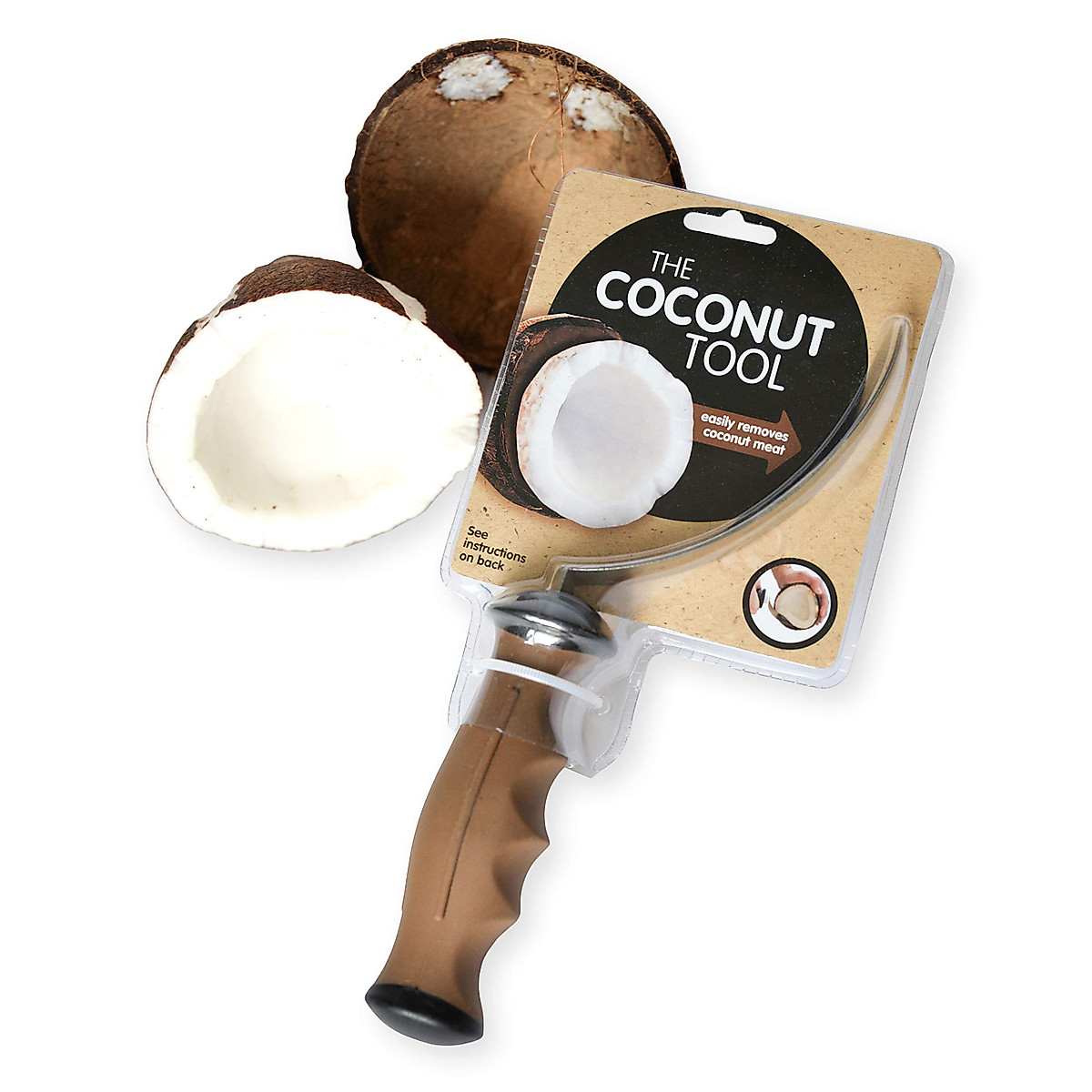 Coconut Opener Tool – Stainless Steel Coconut Meat Removal & Tap Opener Set – Practical & User-Friendly – Compatible with Peeled Thai Young White & Green Coconuts