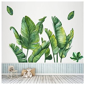 Big Green Leaf Wall Stickers Tropical Plant Leaves Window Decals Decorations Murals Wall Art Decorative Sticker for Kids Living Room Bedroom Nursery Playroom Cute Holiday Jungle Party Decor Supplies