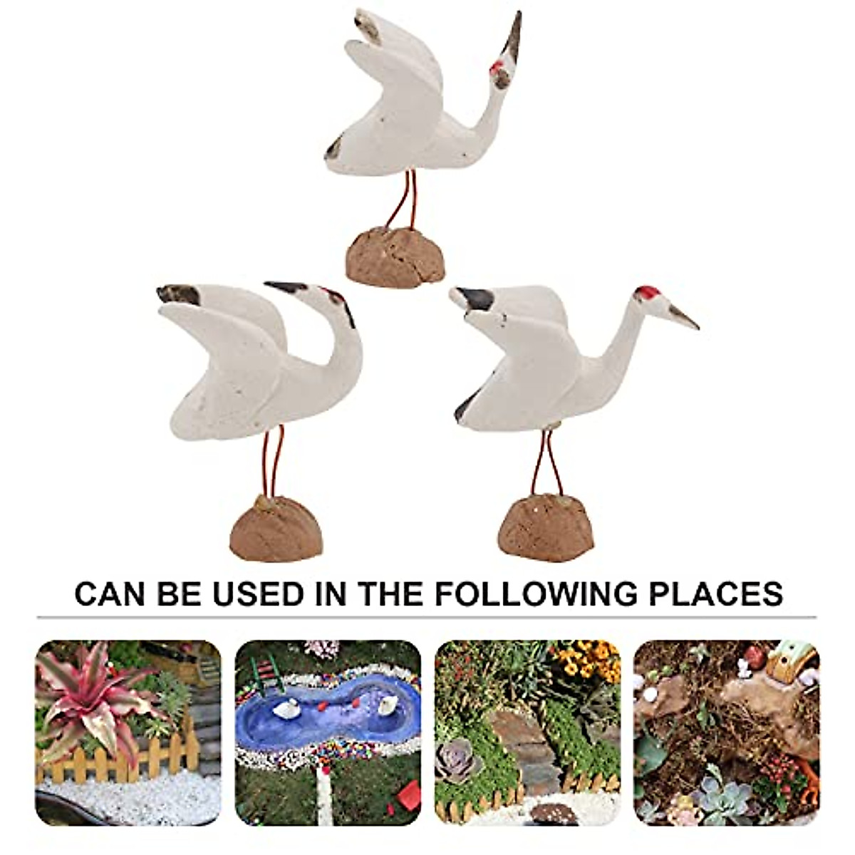 Angoily 3pcs Zen Garden Miniatures Ceramic Crane Figurine Statue Japanese Zen Garden Accessories Fairy Garden Animals for Micro Landscape Terrarium Decor