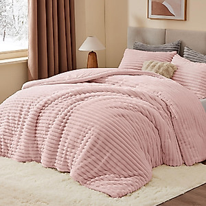 BEDELITE Fleece Twin Comforter Set -Super Soft & Warm Fluffy Pink Bedding, Luxury Fuzzy Heavy Bed Set for Winter with 1 Pillow case