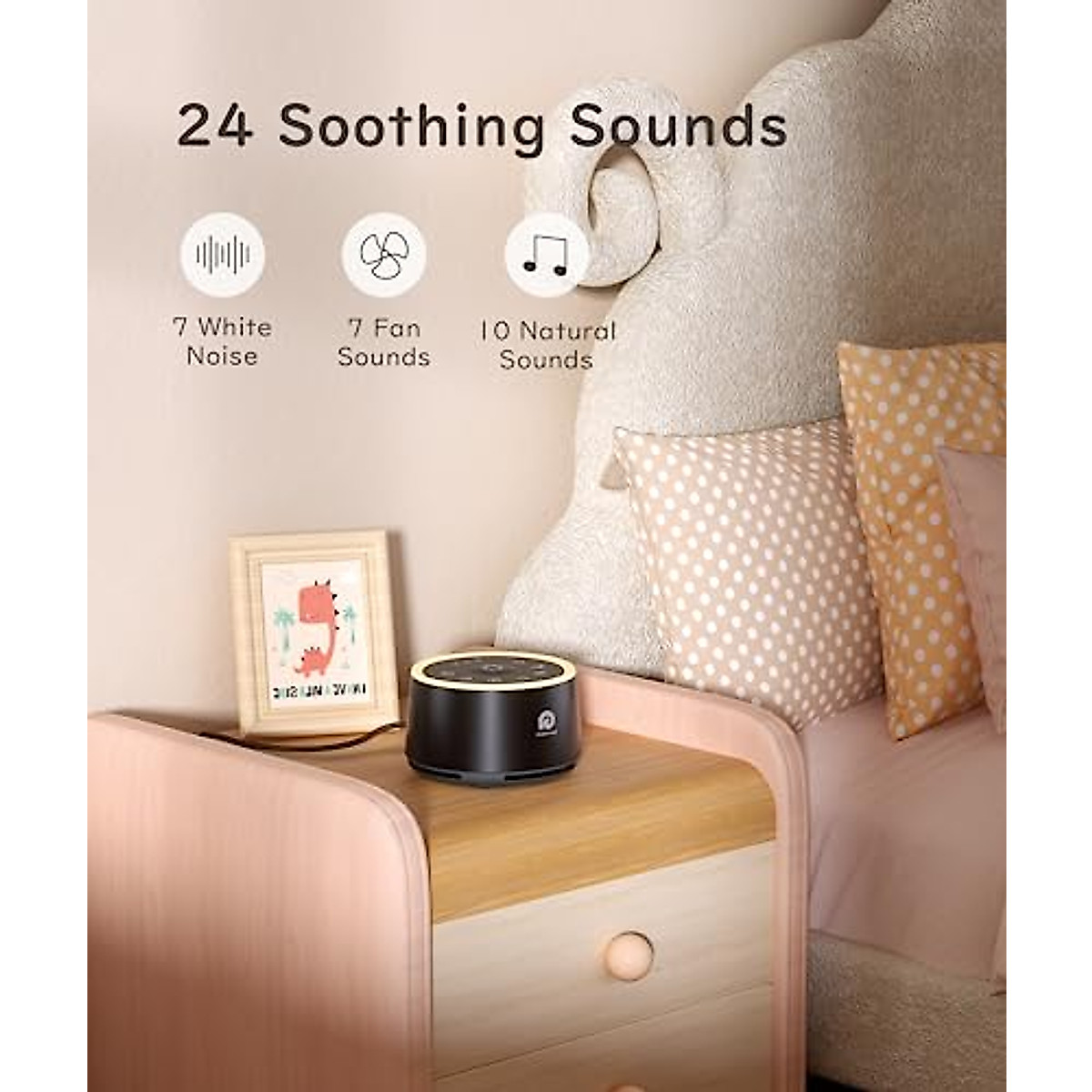 White Noise Machine - Dreamegg Sound Machine for Baby Kid Adult, Noise Machine for Sleeping with 24 Calming Sound, Ambient Nightlight, Continuous or Timer, Loud Sleep Machine for Home Nursery Office