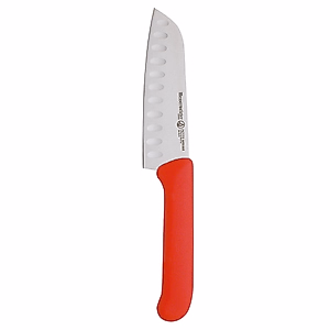 Messermeister Petite Messer 5” Kullenschliff Santoku Knife, Red - German 1.4116 Stainless Steel & Ergonomic Handle - Lightweight, Rust Resistant & Easy to Maintain