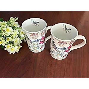 Lightahead Elegant Bone China Two Coffee Mugs set in Blue bird design 11.2 oz each cup in attractive gift box