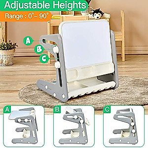 Costzon 2 in 1 Kids Table & Chair, Art Easel w/Adjustable Magnetic Painting Board, Storage Space, Art Supply Accessory, Children Convertible Activity Table Set for Drawing Reading Art Playroom (Gray)
