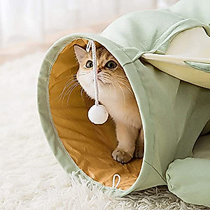 HIPIPET Cat Tunnel for Indoor Cats, Cat Tube with Collapsible Washable Cat Bed,Premium Cat Toy for Small Medium Large Cat.(Matcha)