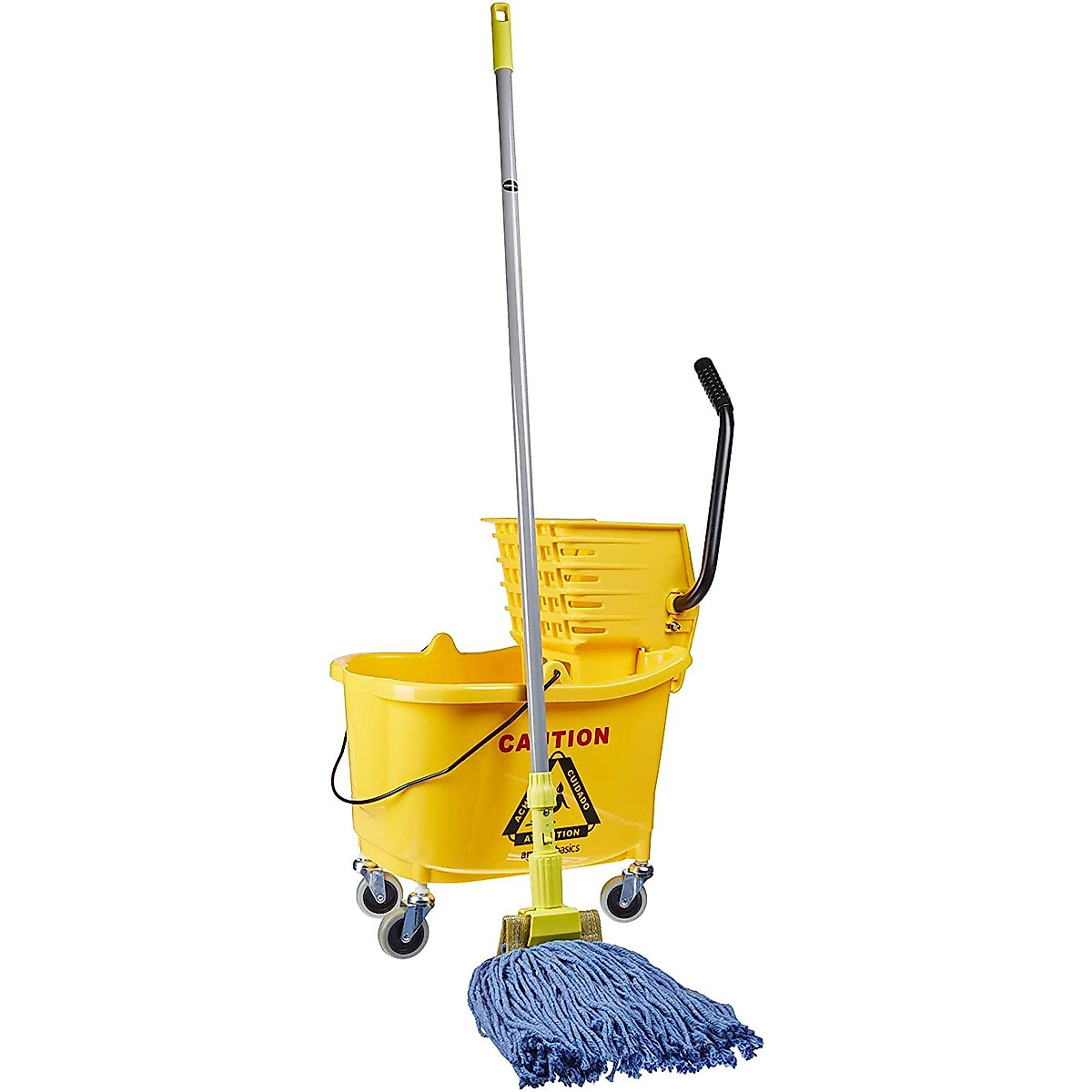 Amazon Basics Side Press Wringer Combo Commercial Mop Bucket on Wheels, 35 Quart, Yellow