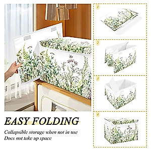 DOMIKING Flowers Large Storage Bin with Lid Collapsible Shelf Baskets Box with Handles Organizing Container for Shelves Cabinet Nursery Drawer