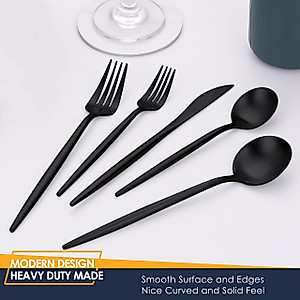 Stapava 48-Piece Matte Black Silverware Set with Steak Knives, Stainless Steel Flatware Set for 8, Satin Finish Tableware Cutlery, Utensil Sets for Home Restaurant Hotel, Dishwasher Safe
