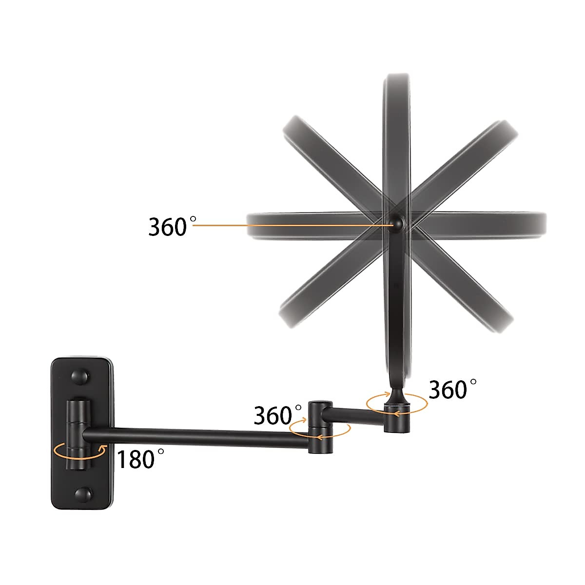 KAIIY Wall Mounted Makeup Mirror - 5X Magnification 8'' Two-Sided Swivel Extendable Bathroom Hotel Cosmetic Mirror Matte Black