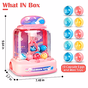 Mini Claw Machine for Kids 4-8|Electronic Arcade Game Indoor Toy with Music & Light|Candy Grabber & Prize Dispenser Vending Machine|Best Birthday Gifts for 3 5 6 7 9 Year Old Girls(10 Gashapons)