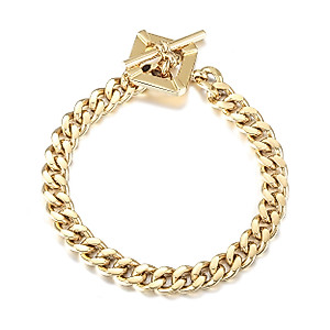 CIUNOFOR Square Toggle Clasp Chain Bracelet Chunky Miami Cuban Link for Women 18K Gold filled Stainless Steel Vintage Curb Chain Adult Jewelry