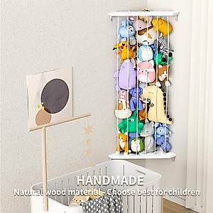 Zayysoha Stuffed Animal Storage Wood Soft Toy Shelf with Adjustable Length Large Corner Plush Toys Holder for Nursery Play Room Bedroom Kid Room