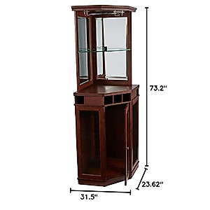 Home Source Splendid Dining Room or Lounge Corner Bar with Wood Frame and 5 Bottle Wine Rack, Mahogany